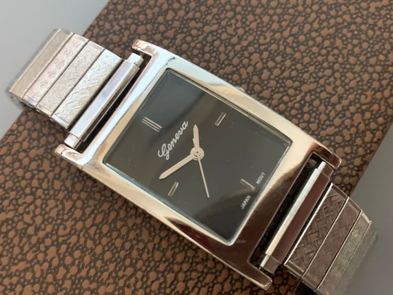 MENS GENEVA WATCH Black Dial Vintage Sweep Second Han… - Gem