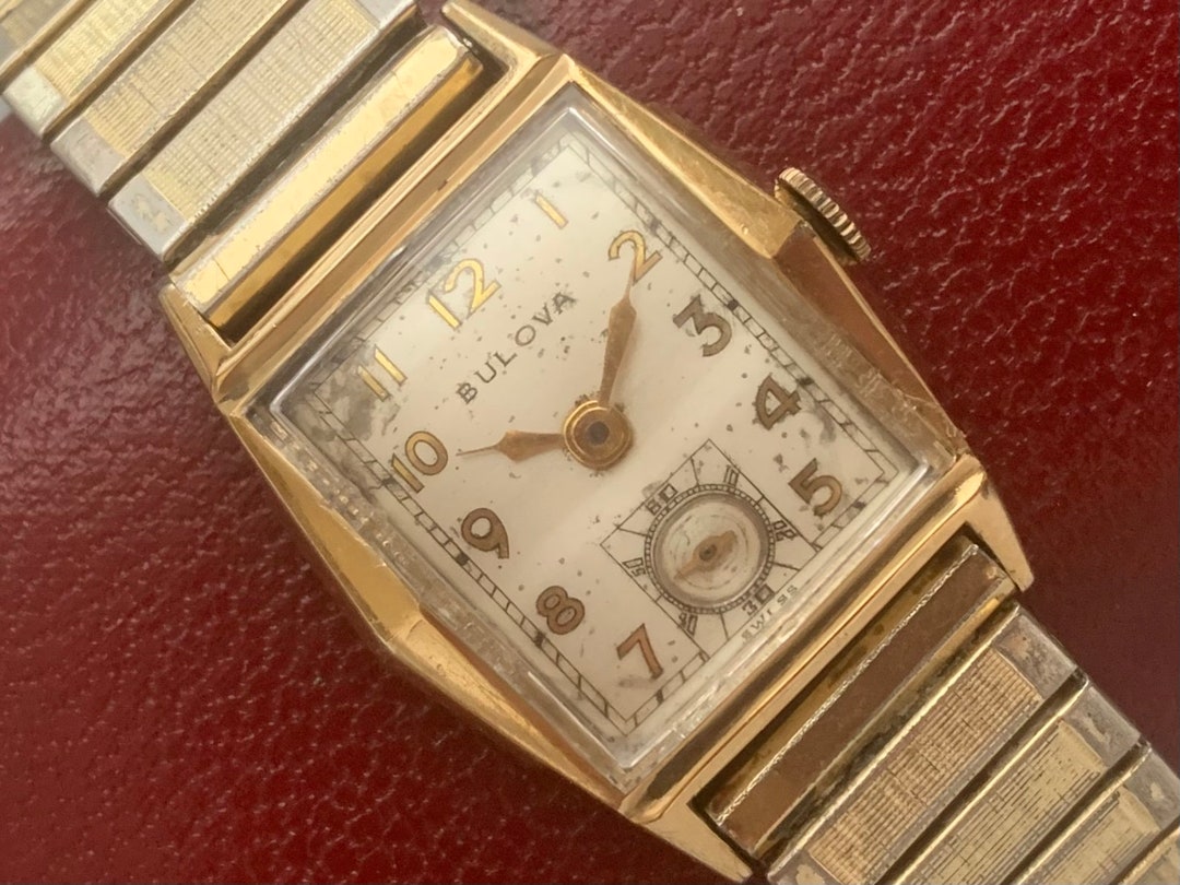 Rare Ultra Art Deco MENS BULOVA WATCH Gold Plate Rectangular 15 Jewel ...