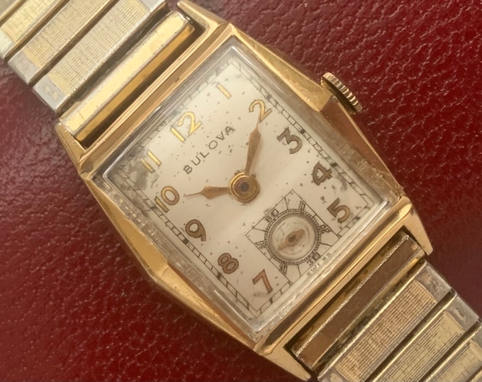 Rare Ultra Art Deco MENS BULOVA WATCH Gold Plate Rectangular 15 Jewel ...