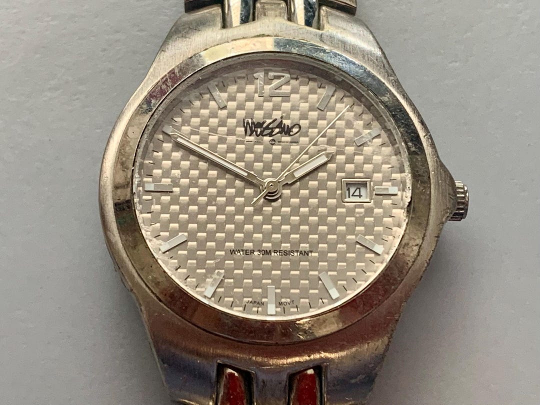 MENS MOSSIMO WATCH Vintage Silvery Steel: 40mm Date Window, Click ...