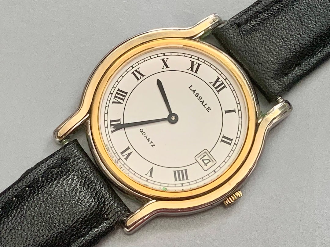 Lassale MENS VINTAGE Watch | Round Gold Plate Roman Numerals & Sweep ...