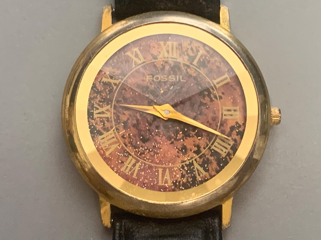 FOSSIL MENS Vintage WATCH Ancient Stone Tones Dial | Golden Case ...