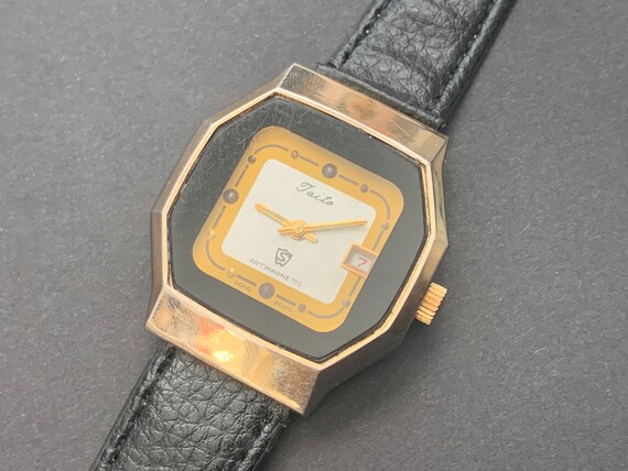 TAITO S MENS WATCH Octagonal Golden Bezel Black Frame… - Gem