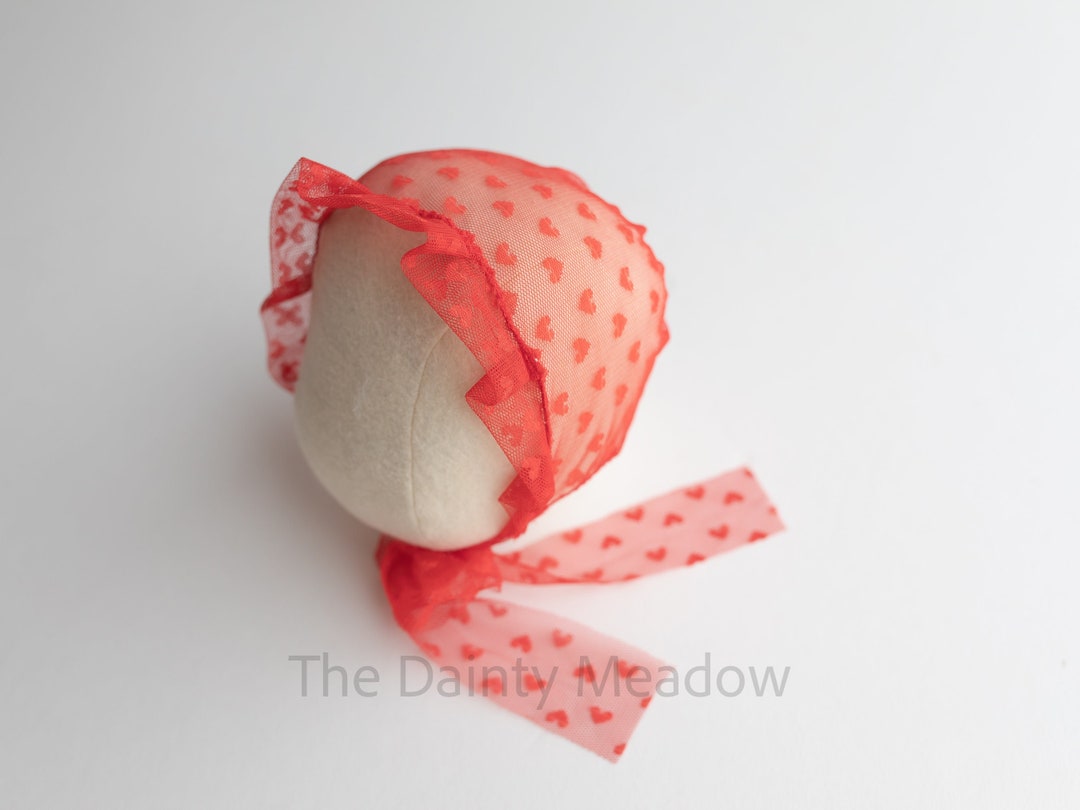 VALENTINA Red Heart Tulle Bonnet. Newborn Bonnet Prop - Etsy