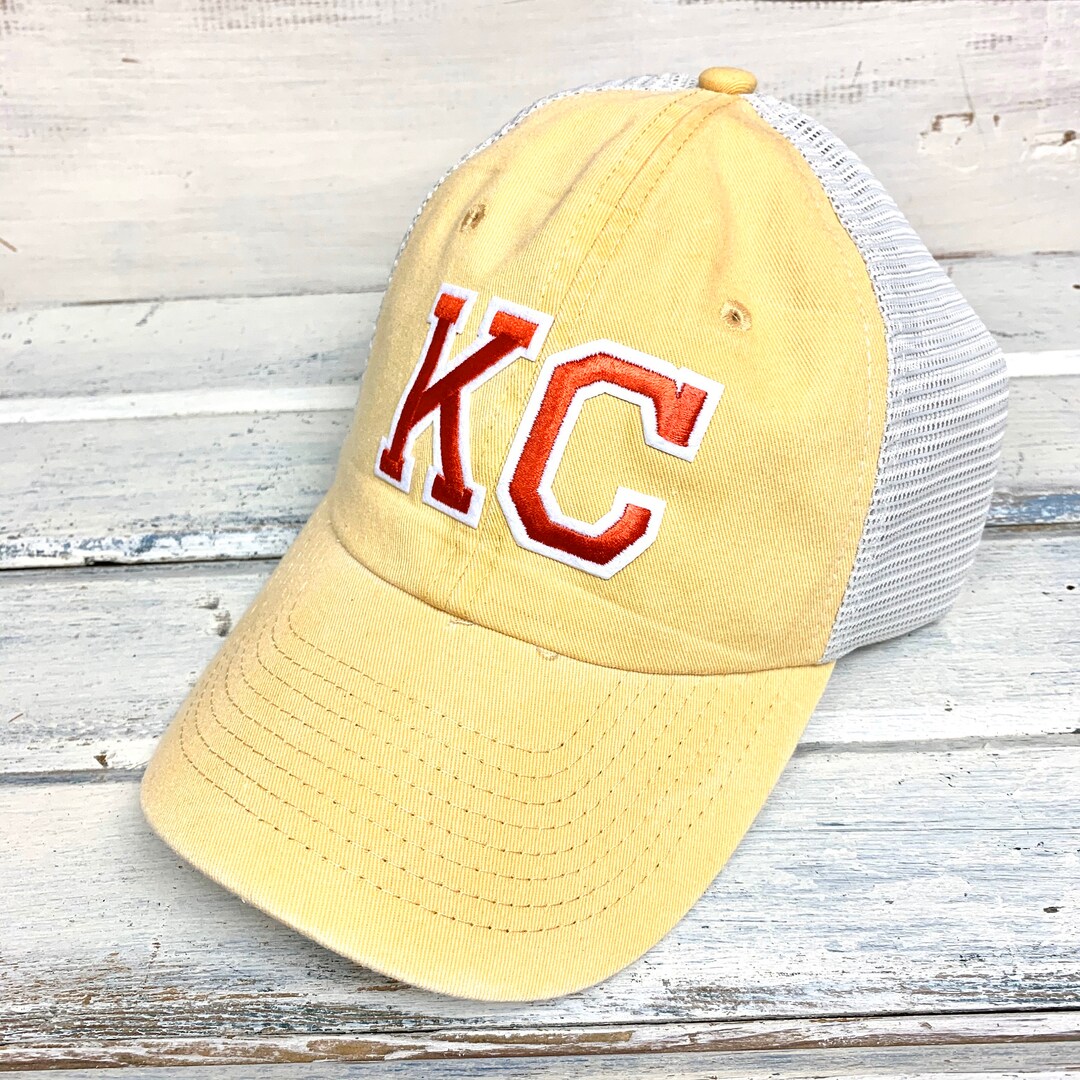 KC Trucker Hat Mustard Yellow Red Varsity Letters - Etsy