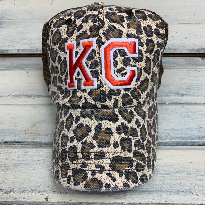 KC Trucker Hat Leopard Print Varsity Letters - Etsy