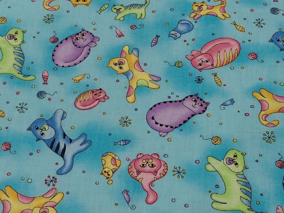 Catz in Rainbow Colors Cotton Fabric From Balson Hercules Group - Etsy
