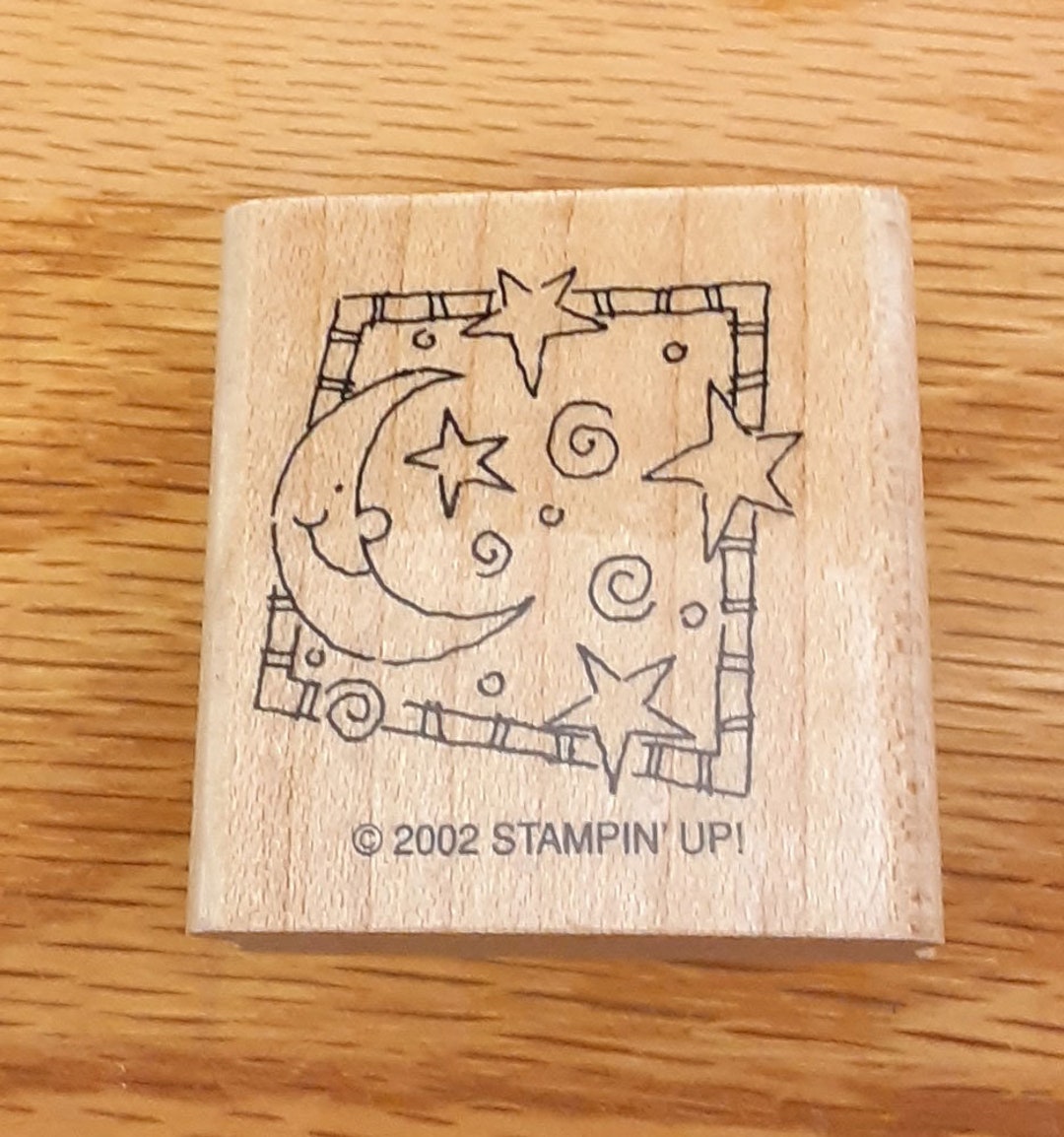 Smiling Quarter Moon With Stars and Square Frame Rubber Stamp Retired ...