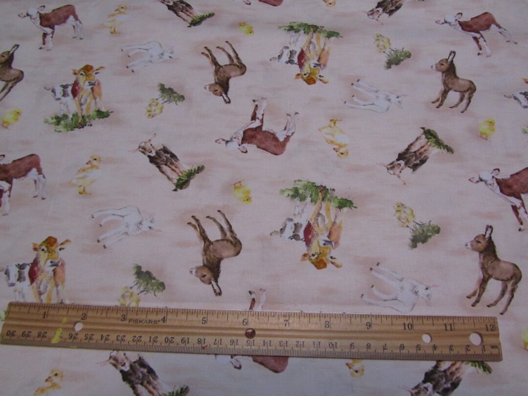 Light Khaki Clothworks Farm Life Baby Farm Animals Cotton Fabric by the ...