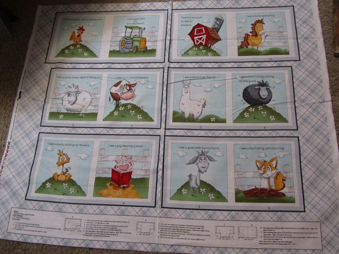 Farmyard Tails Farm Animal Cotton Fabric Book Panel - Etsy