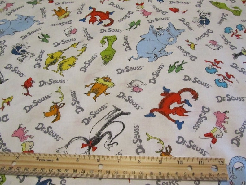 White Dr Seuss Character Toss Cotton Fabric by the Yard - Etsy