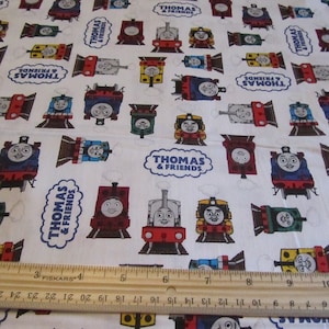 White Riley Blake Small Thomas Train Engines Cotton Fabric by the Yard ...