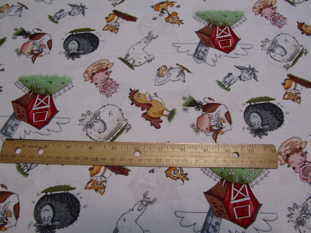 White Studio E Barnyard Tails Farm Animal Cotton Fabric by the Yard - Etsy