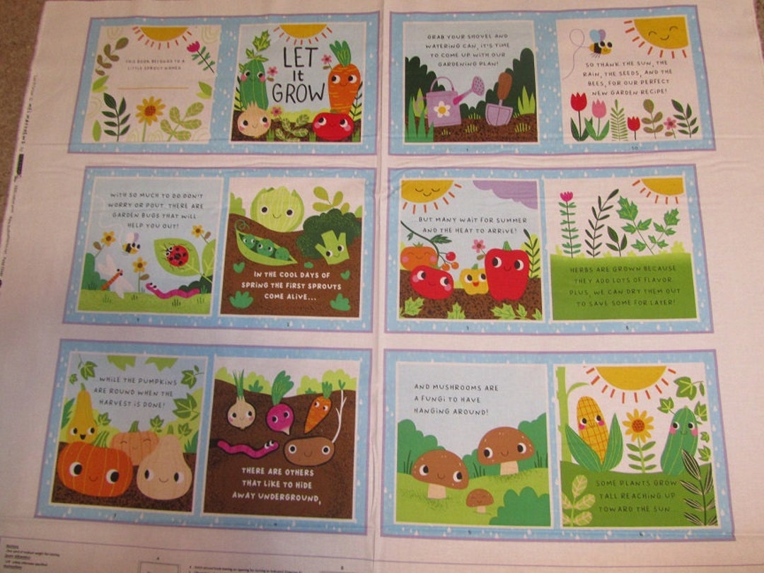 Let It Grow Plant/ Vegetable Cotton Fabric Book Panel - Etsy