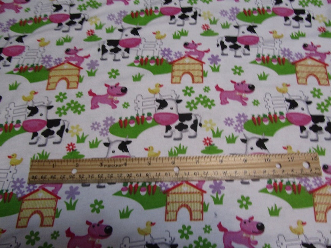 White Girl Farm Animal/flower/cow Flannel Fabric by the Yard - Etsy