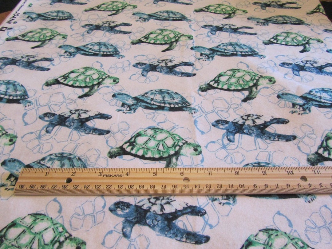 White With Blue/green Sea Turtles Flannel Fabric by the Yard - Etsy
