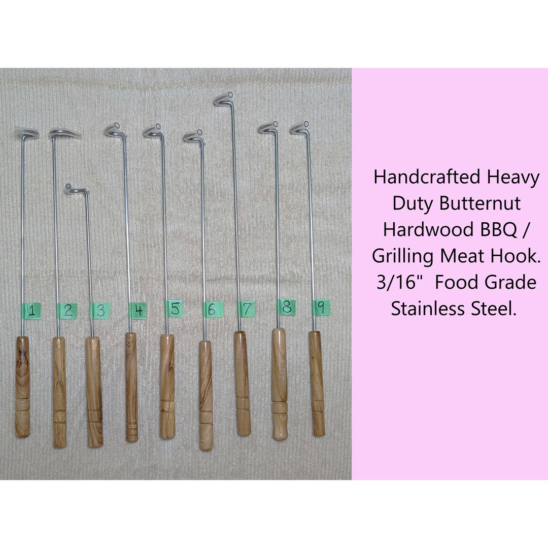 Handcrafted Heavy Duty Butternut Hardwood BBQ / Grilling Meat Hook ...