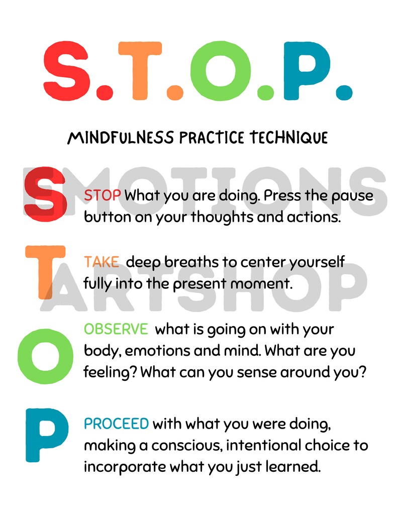 S.T.O.P Emotional Regulation Poster - Etsy