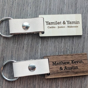 Personalized Wood Keychain, Custom Wood Keychain, Wood and Leather ...
