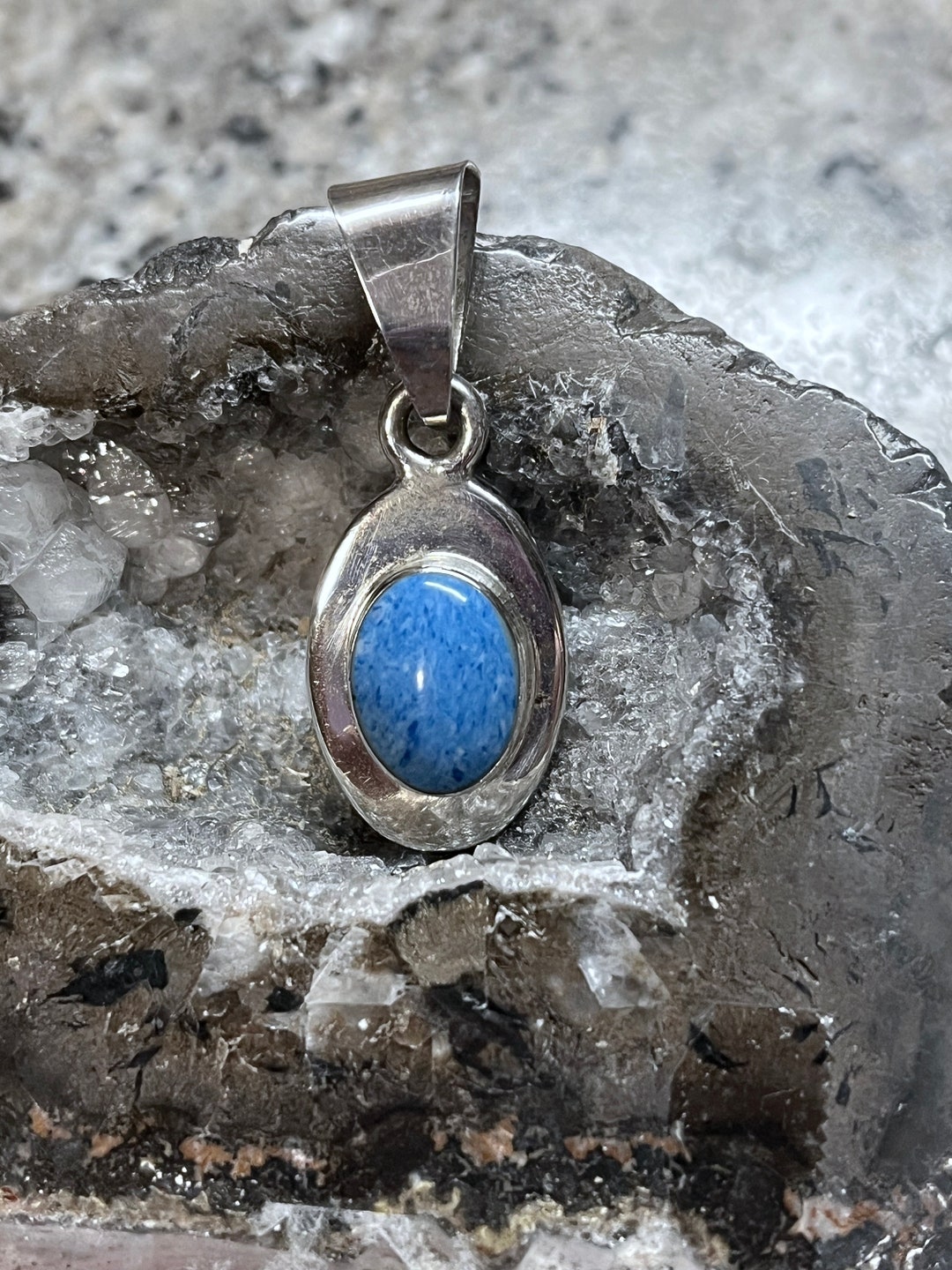 Sterling Blue Denim Pendant, Vintage Stone Jewelry, Simulated Blue ...