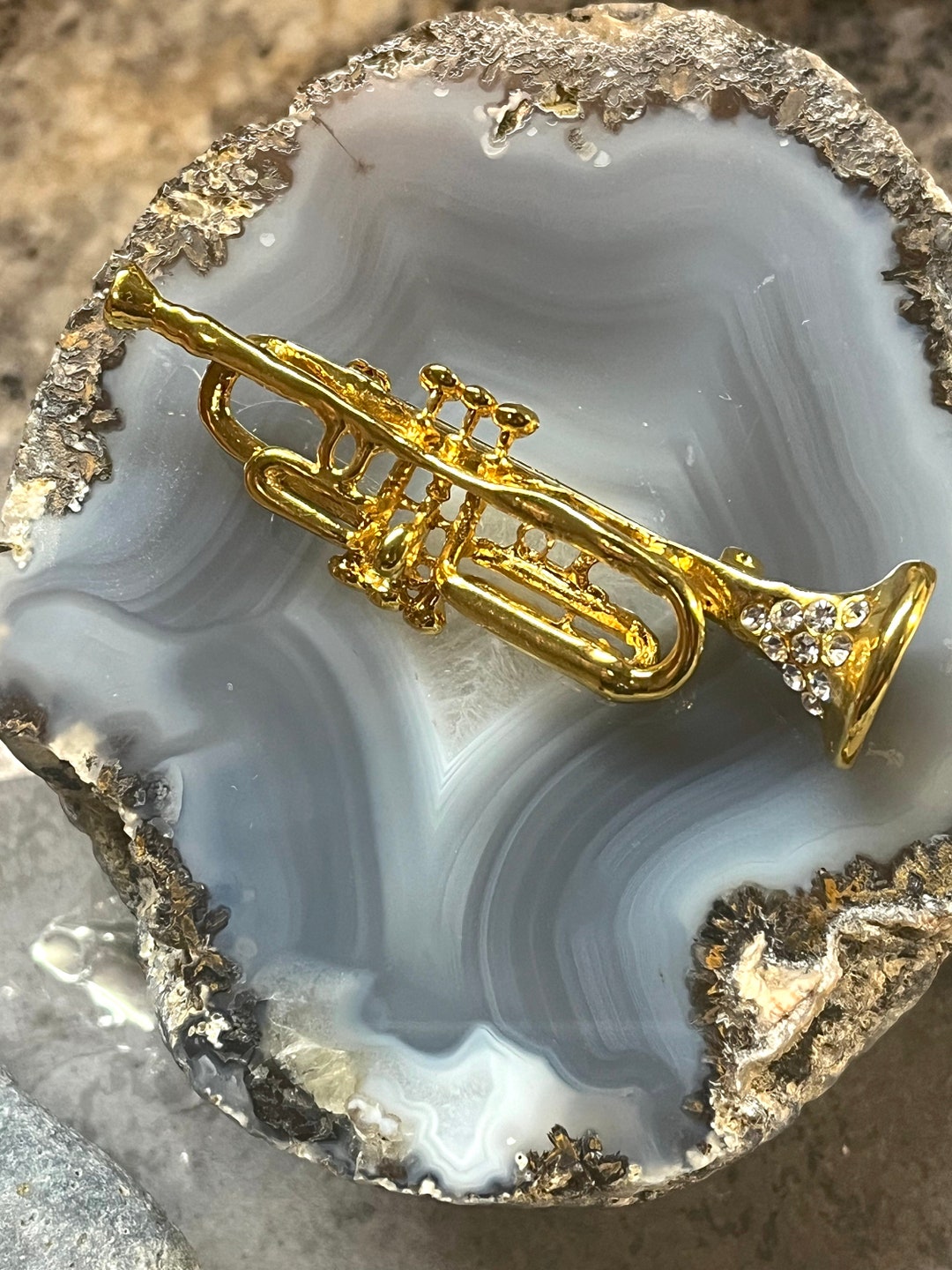 Trumpet Pin With Crystals, Marching Band Jewelry, Trumpet Charm ...
