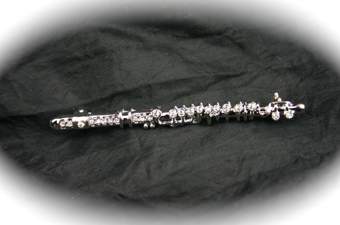 Flute Crystal Rhinestone Pin Flute Musical Instrument Pin | Etsy