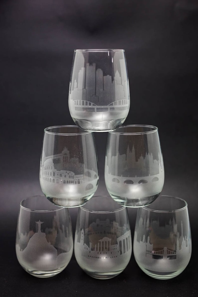 Request A Skyline Custom Wine Glass & Stemless Wine Glass Etched ...