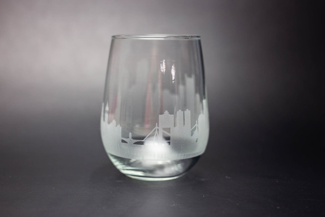 Boston, Massachusetts Skyline Wine Glass and Stemless Wine Glass Etched ...