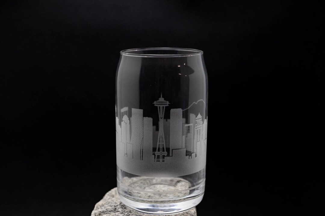 Seattle Washington Skyline Glass Can - Ice Coffee Cup - Home Coffee Bar ...
