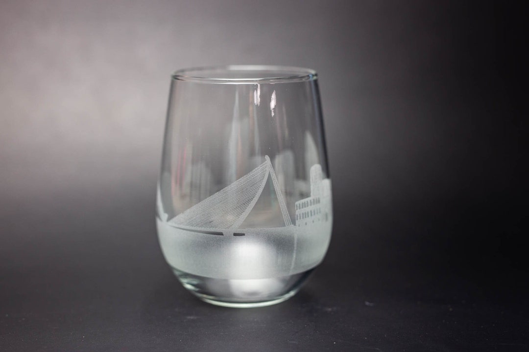 Valencia , Spain Skyline Wine Glass and Stemless Wine Glass Etched Gift ...