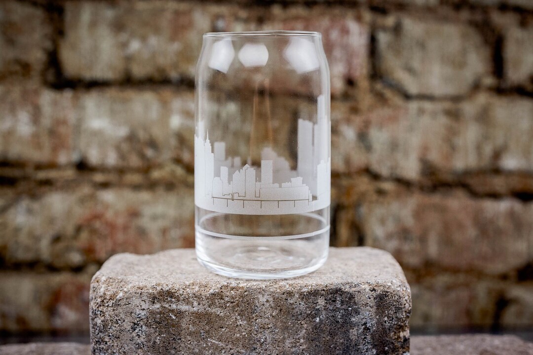 Detroit Michigan Skyline Glass Can - Iced Coffee Cup - Home Coffee Bar ...