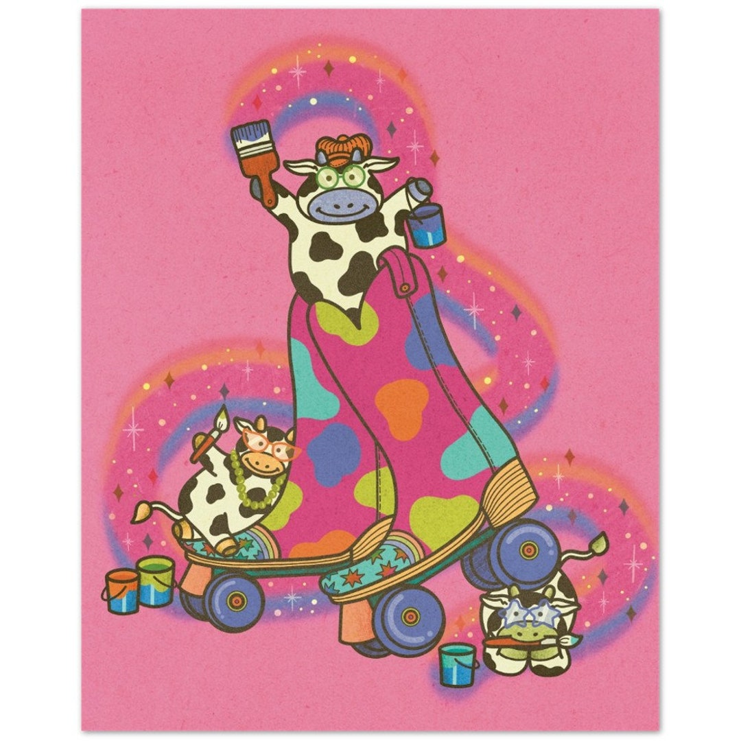 Cow Art, Cowboy Boots, Roller Skates, Cute Wall Art, Cute Cow, Art ...