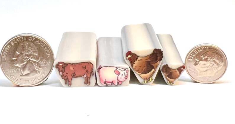 Farm Animal Canes Cow, Pig, Chickens Raw Unbaked Polymer Clay Cane - Etsy