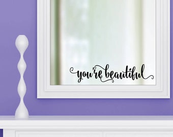 HELLO BEAUTIFUL Vinyl Wall Decal Sticker Bathroom Mirror | Etsy