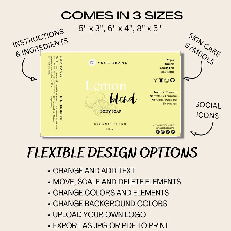 500ml Bottle Label Template, DIY Lotion Body Wash Product Label ...