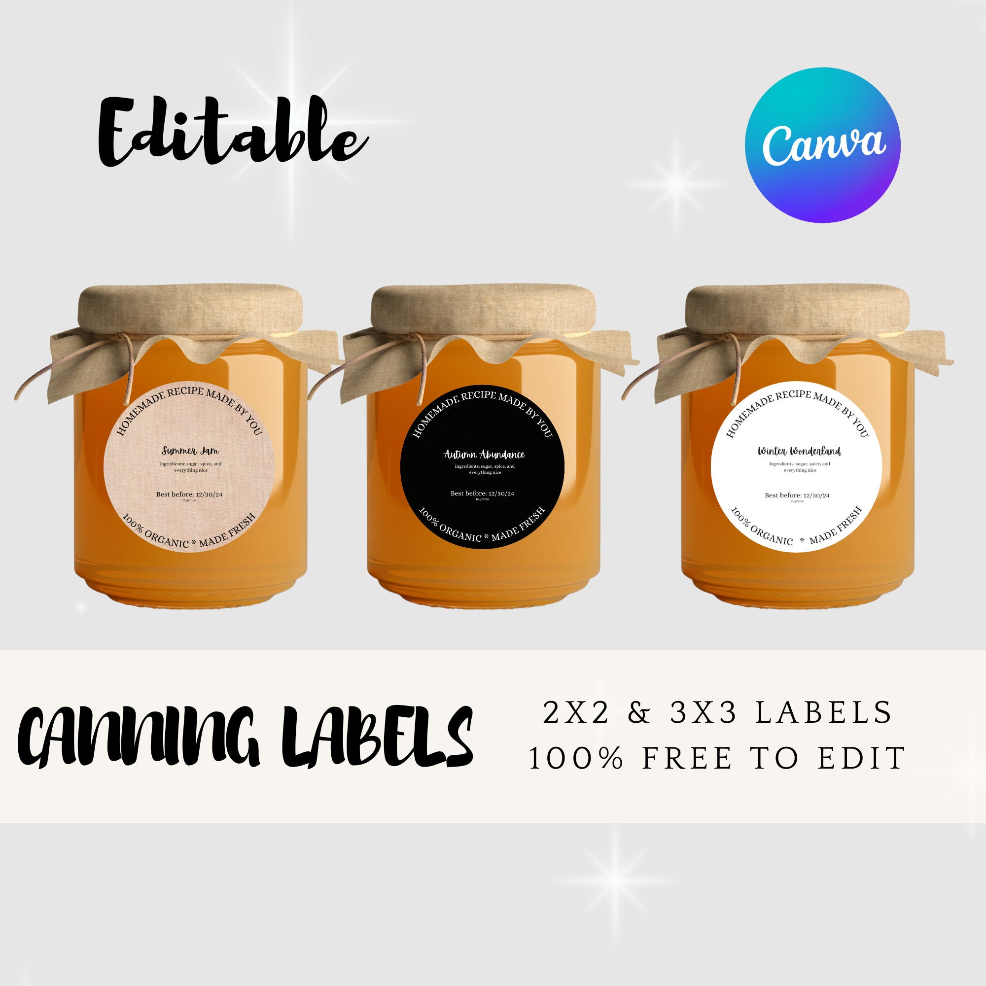 Editable Round Label for Jam Jar, Round Labels for Canning, Round Label ...