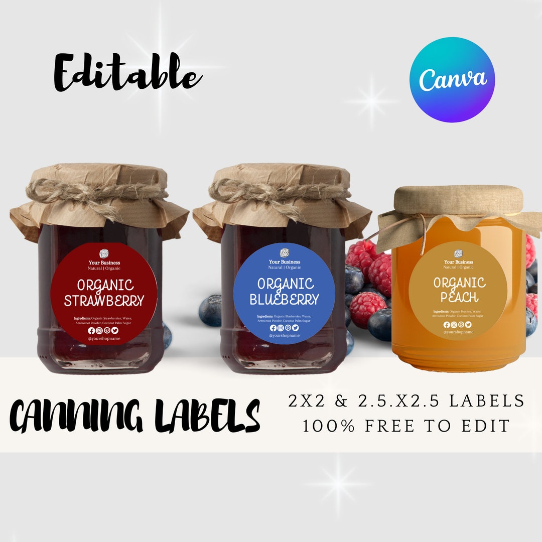 Editable Round Label for Jam Jar, Round Labels for Canning, Round Label ...