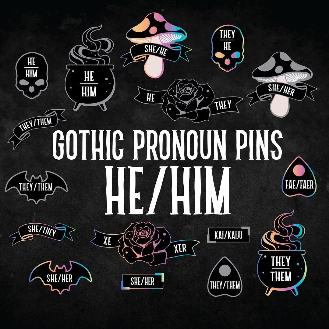 He/him Pronoun Pins - Hard Enamel Gothic Style Silver Rainbow Metal - Etsy