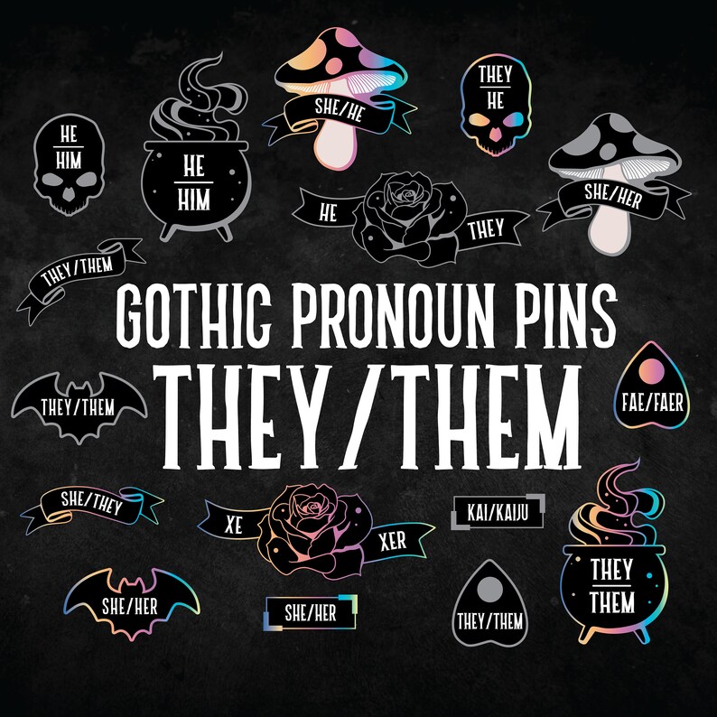 They/them Pronoun Pins Hard Enamel Gothic Style Silver - Etsy