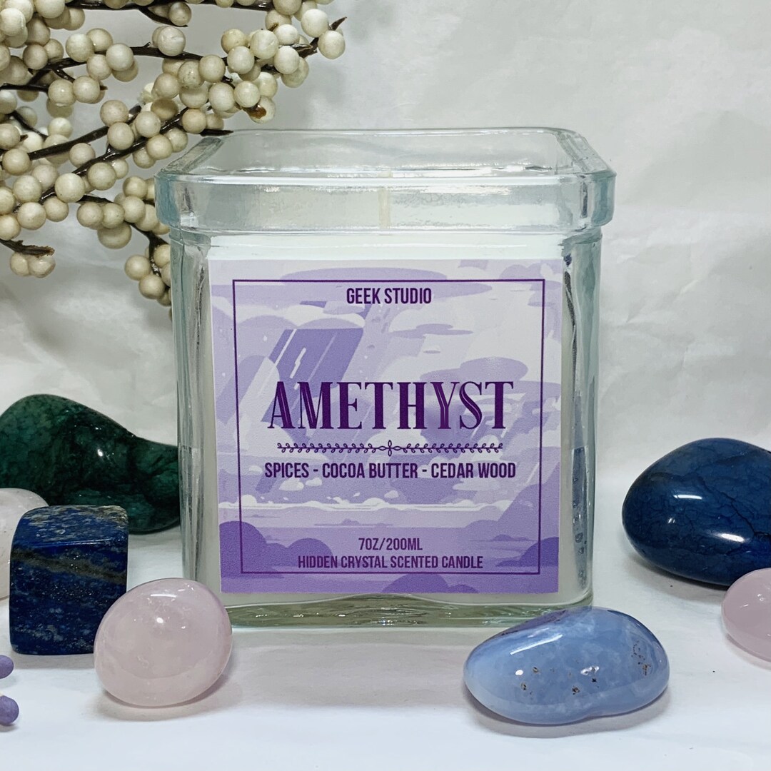 Amethyst Crystal Candle - Spices + Cocoa Butter + Cedar Wood - Etsy