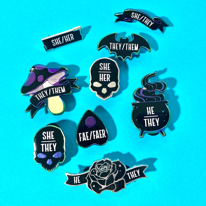 They/them Pronoun Pins Hard Enamel Gothic Style Silver - Etsy