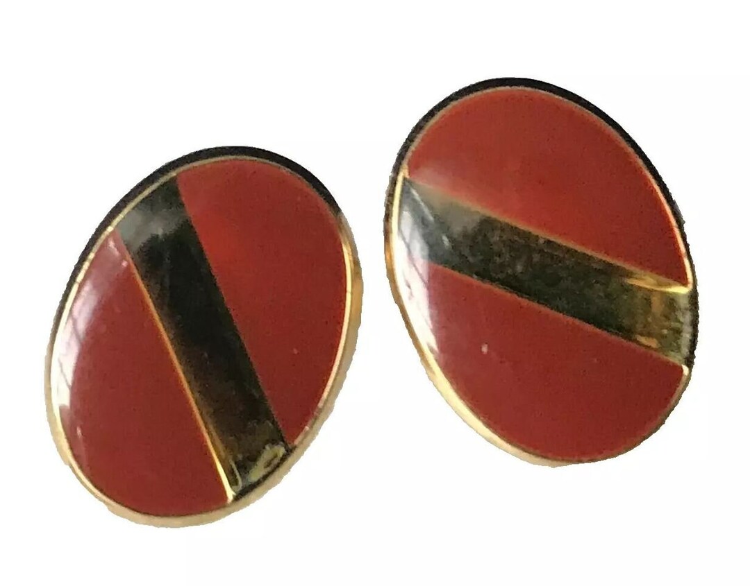 Vintage Cufflinks by Stratton Brick Red Enamel, Gold Stripe, Classic ...