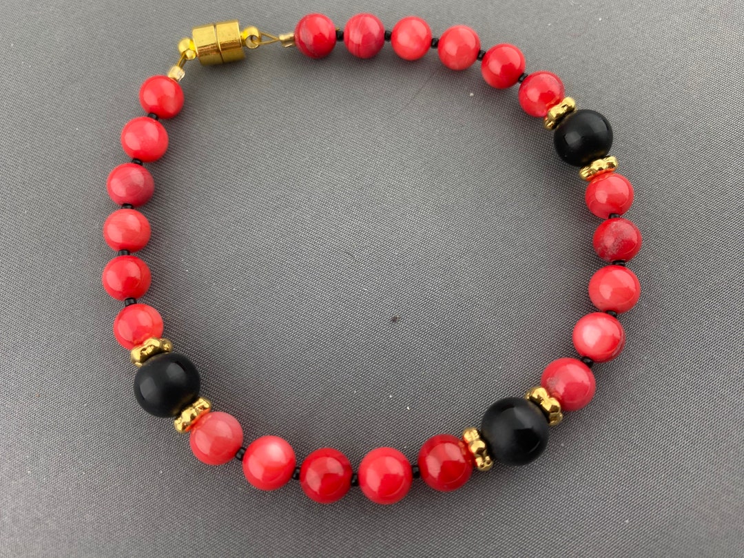 Scarlet Charisma: Red Mother of Pearl Gemstones With Black Round ...