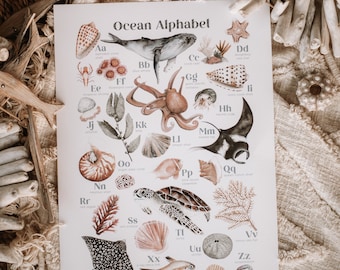 Ocean Alphabet Print Nautical ABC Poster Baby Sea Animal - Etsy