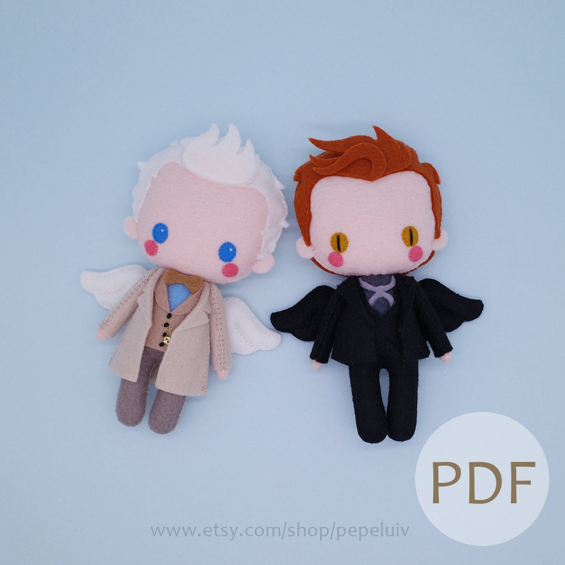 Pattern of Aziraphale & Crowley Felt Dolls - Etsy