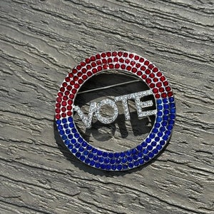USA Patriotic Red White and Blue Crystal Rhinestone Vote Pin - American ...