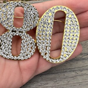 Stunning Large 3” Rhinestone Brooch Pin Number 80 80th Birthday ...