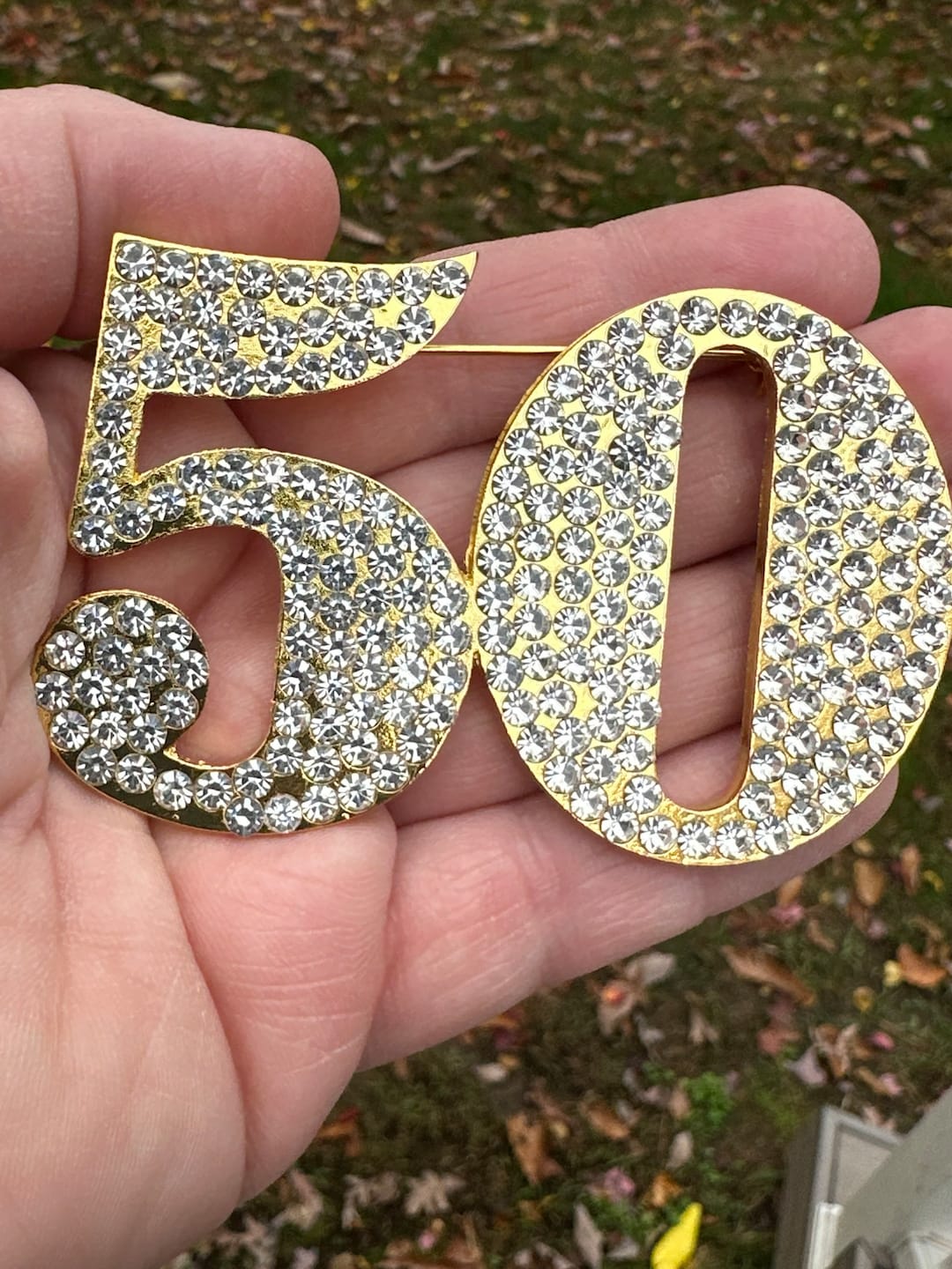 Stunning Large 3” Rhinestone Brooch Pin Number 50 50th Milestone ...