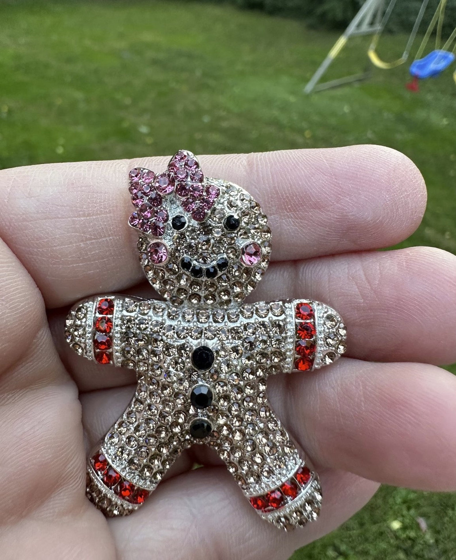 Gingerbread Man Rhinestone Brooch Pin - Festive Holiday Jewelry Gift ...