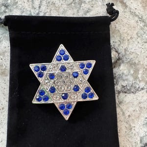 Gorgeous Jewish Star of David Blue Gold Rhinestone Brooch Pin New ...